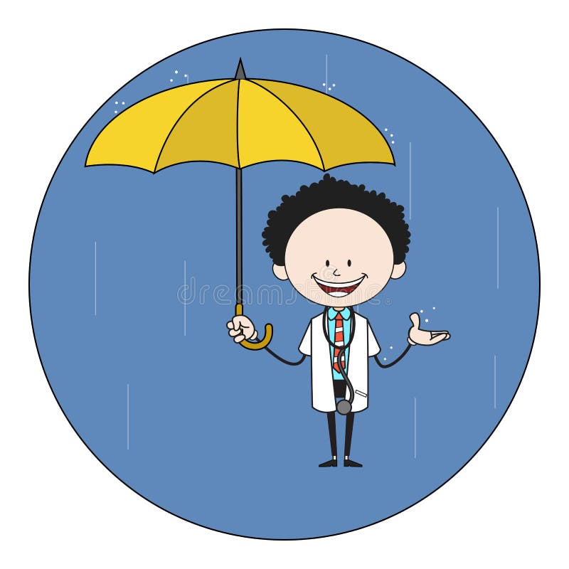 Cartoon Doctor - Standing in Rain with Umbrella Stock Vector ...