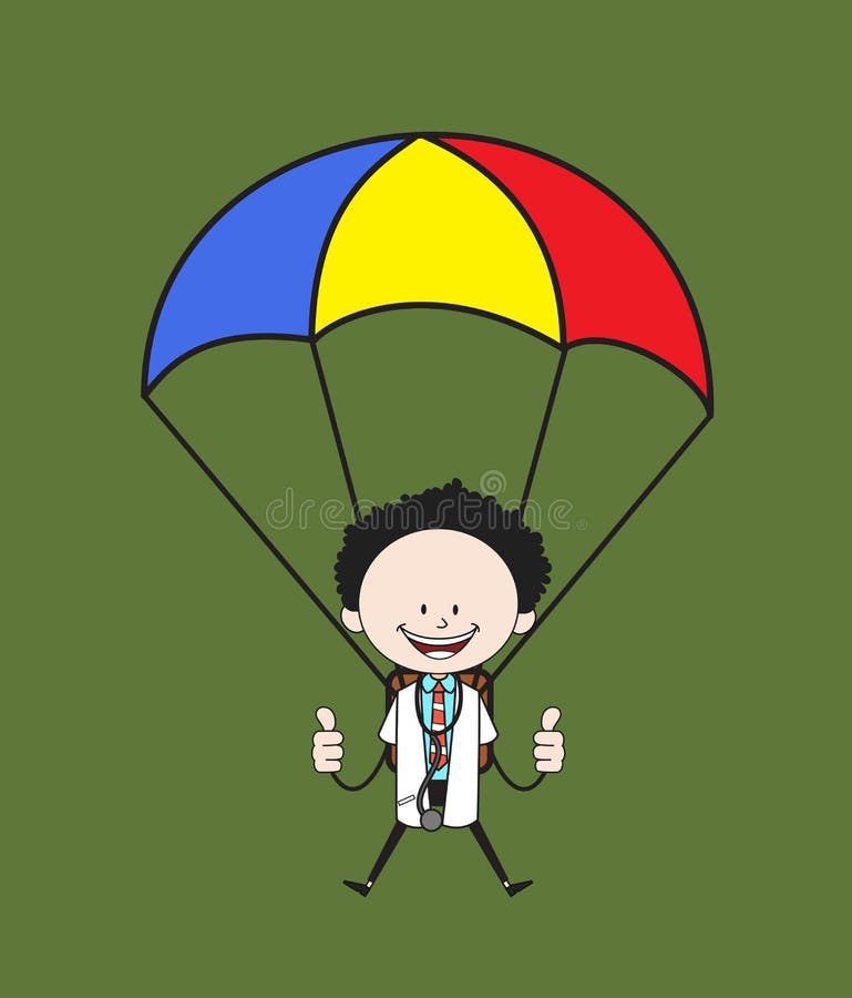 Cartoon Doctor - Successful Landing with Parachute Stock Vector ...