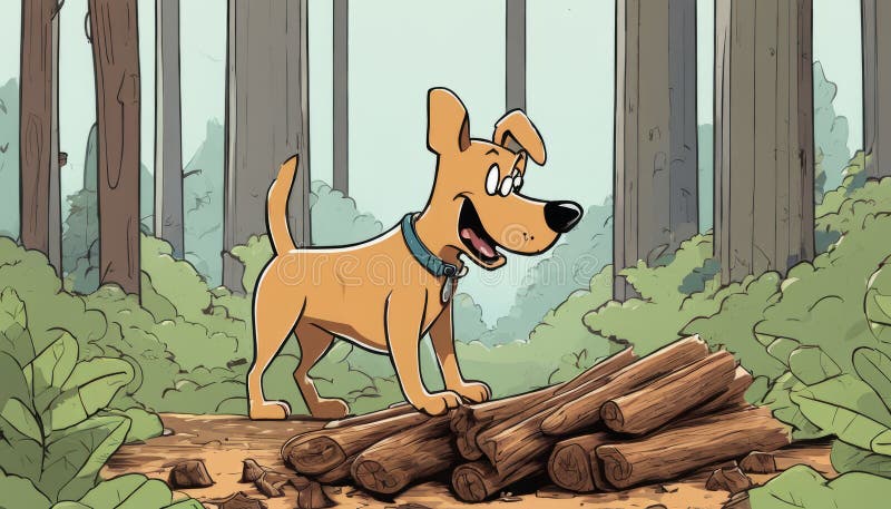 A Cartoon Dog with a Blue Collar Standing on a Log Stock Illustration ...