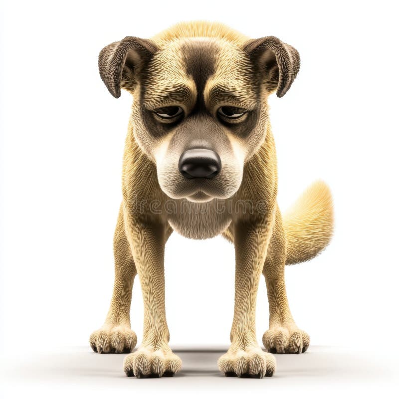 A Cartoon Dog with Droopy Eyes and a Sad Expression Stands on White ...