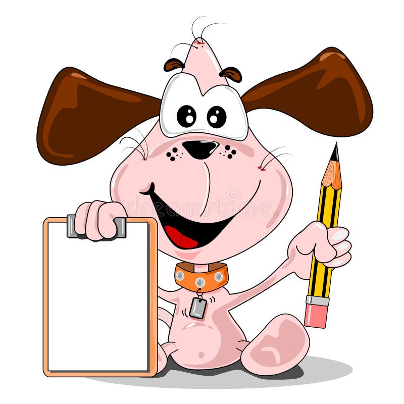 A Cartoon Dog Holding a Notebook and Pen Stock Vector - Illustration of ...