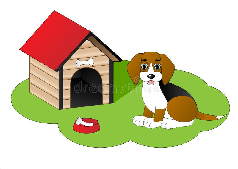 Cartoon Dog Next To Dog House Stock Vector - Illustration of green ...