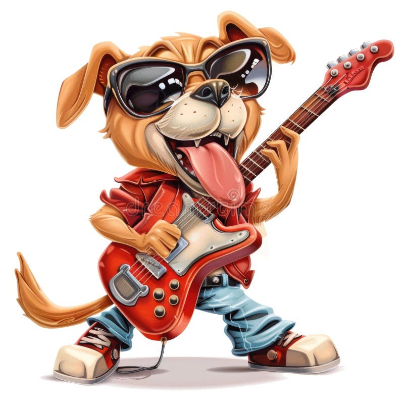 Cartoon Dog Playing Electric Guitar with Sunglasses Stock Illustration ...