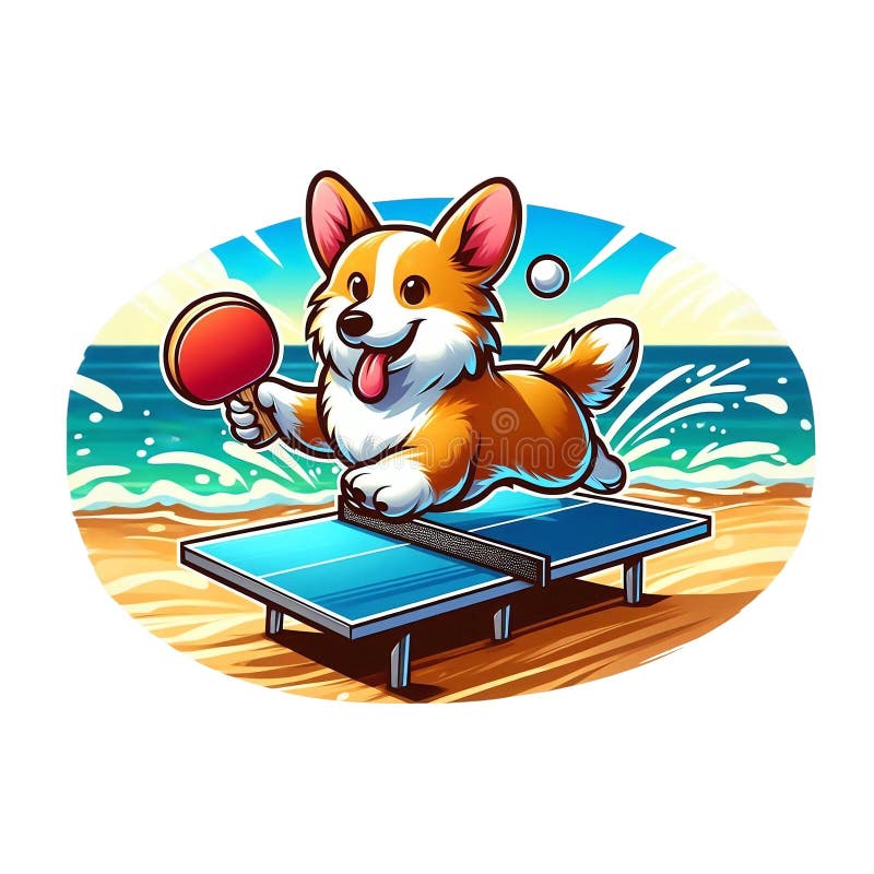 Cartoon Dog Playing Ping Pong, AI-generated. Stock Illustration ...