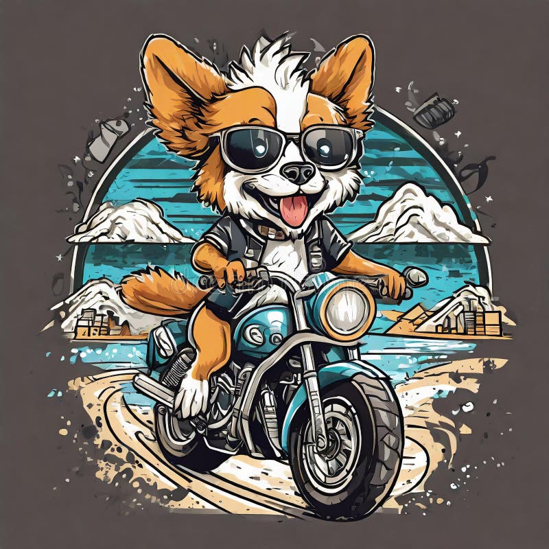 Cartoon Dog Riding a Motorcycle Vector T-Shirt Design Stock ...