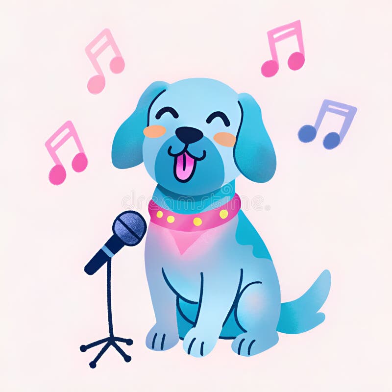 A Cartoon Dog is Singing into a Microphone Stock Illustration ...