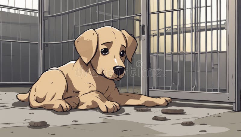 A Cartoon Dog Sitting in a Cage Stock Illustration - Illustration of ...
