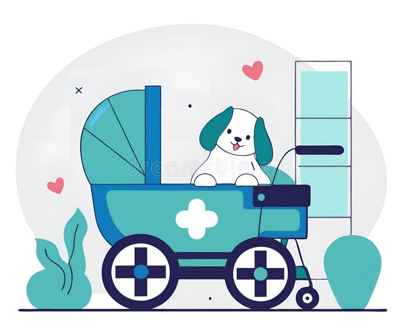 A Cartoon of a Dog in a Stroller with a Heart on the Stroller Stock ...