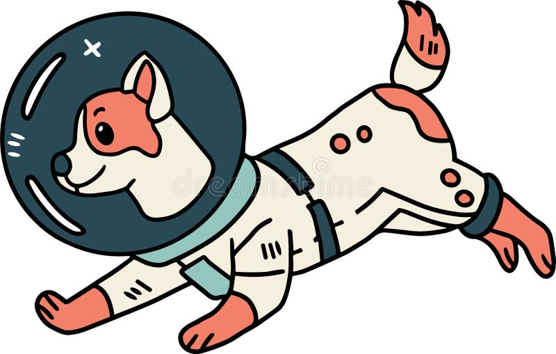 A Cartoon Dog is Wearing a Space Suit and is Floating in Space Stock ...