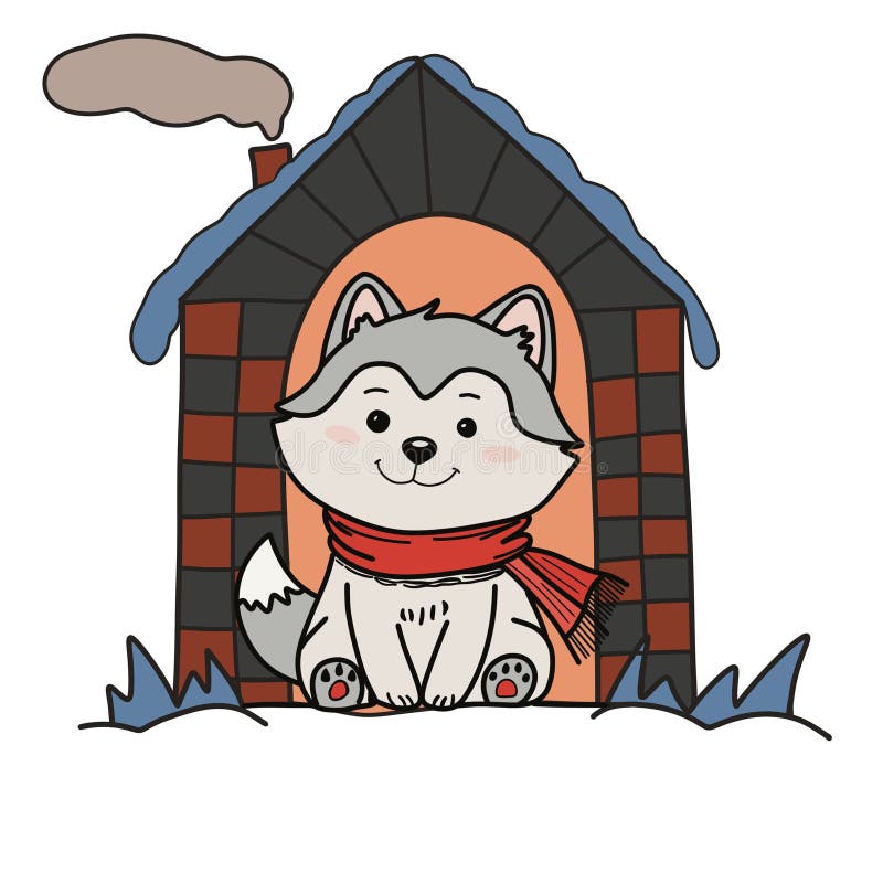 Cartoon Dog in Winter Forest, Vector Illustration Stock Illustration ...