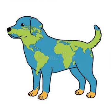 Cartoon Dog with World Map Pattern Stock Illustration - Illustration of ...