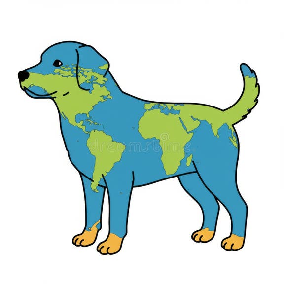 Cartoon Dog with World Map Pattern Stock Illustration - Illustration of ...