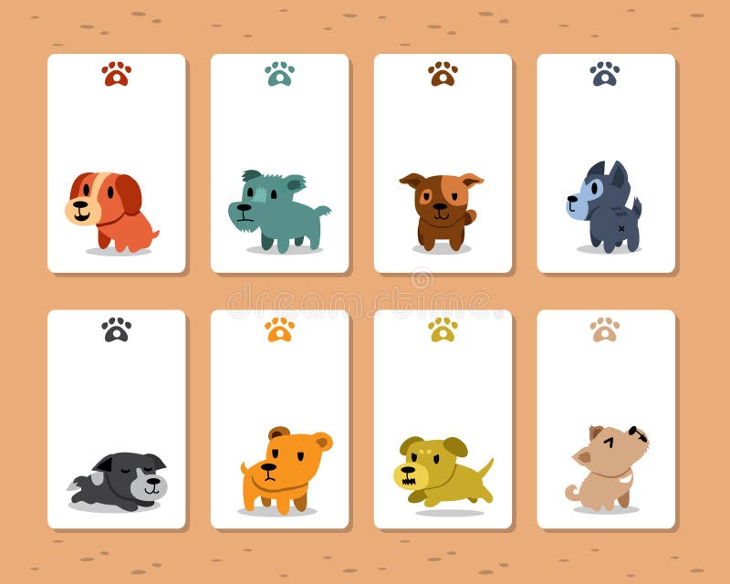 Cartoon Dogs Card Template Set Stock Vector - Illustration of group ...