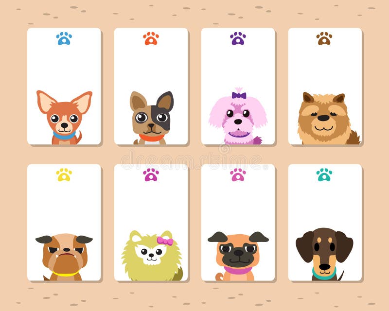 Cartoon Dogs Card Template Set Stock Vector - Illustration of banner ...