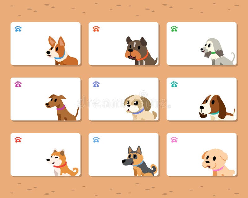 Cartoon Dogs Cards Template Set Stock Vector - Illustration of cartoon ...