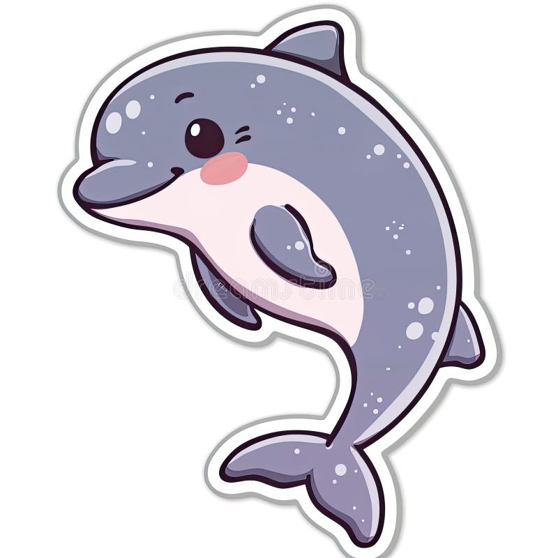 Cartoon Dolphin with Cute Expression Sticker Generated with AI Stock ...