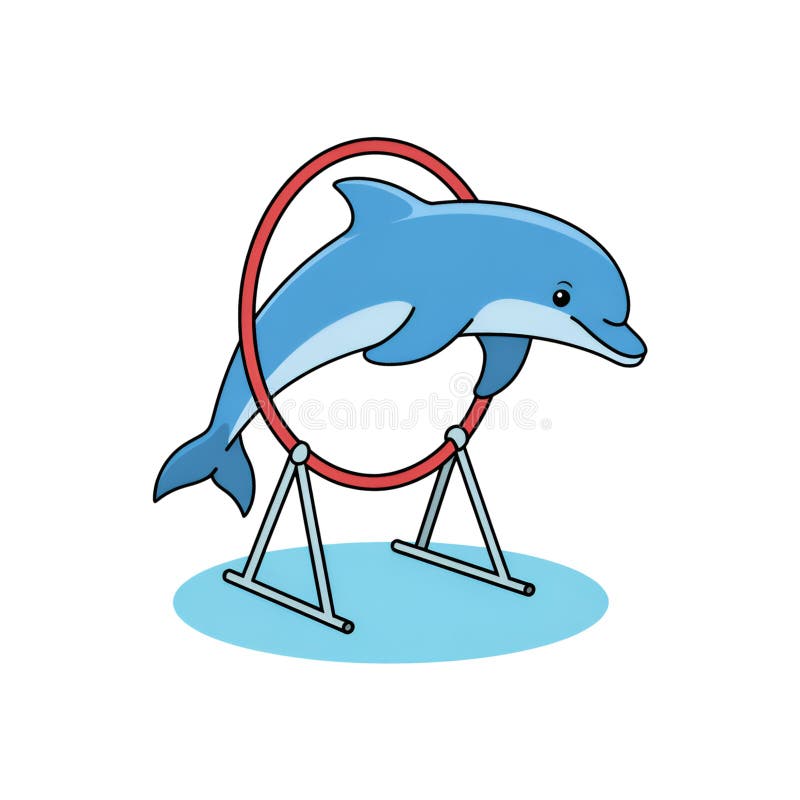 Cartoon Dolphin Jumping through Hoop Illustration on a White Backdrop ...
