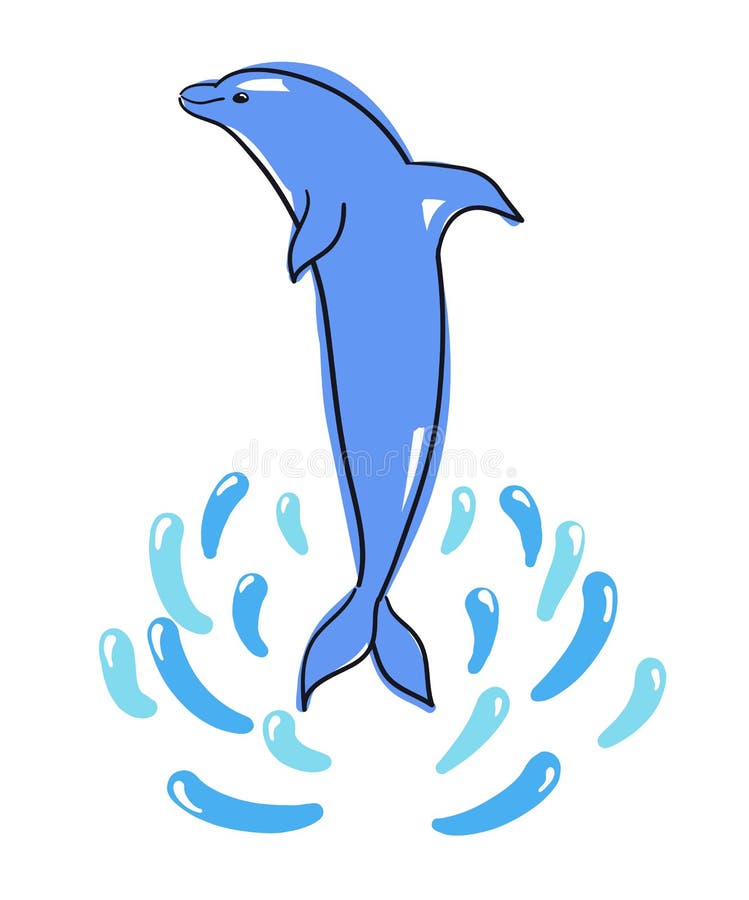 Cartoon Dolphin Jumping Out of Water with Splashes Stock Vector ...