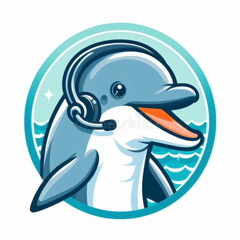 A Cartoon Dolphin Wearing a Headset and Stock Illustration ...
