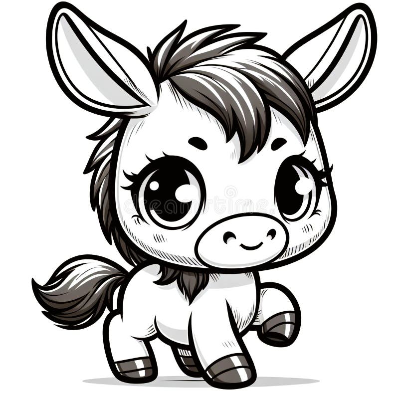 Cartoon of a Donkey with Simple Lines for Children Coloring in Book ...