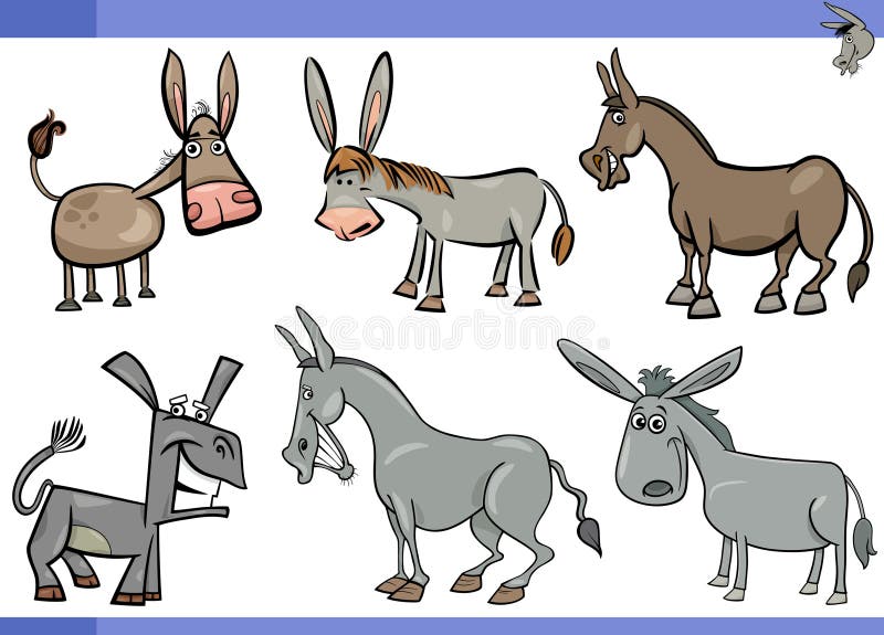 Cartoon Donkeys Farm Animals Comic Characters Set Stock Vector - Illustration of farm, cheerful ...