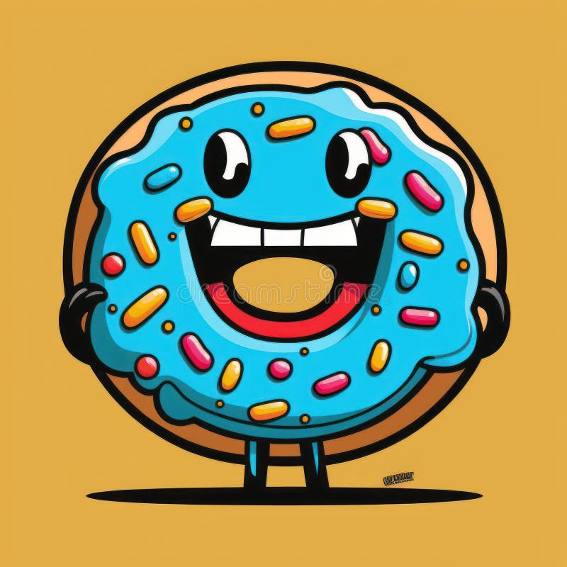 Cartoon Donut with Sprinkles and Happy Face. Generative AI Stock ...