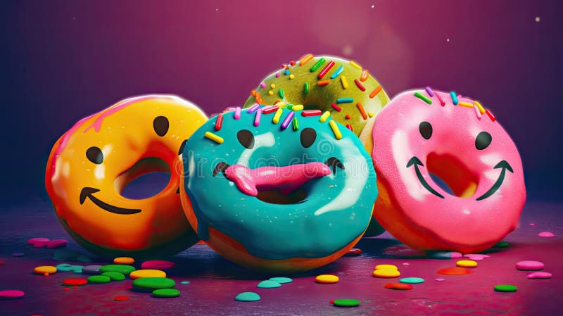 Cartoon Donuts with Funny Faces and Eyes Stock Illustration ...