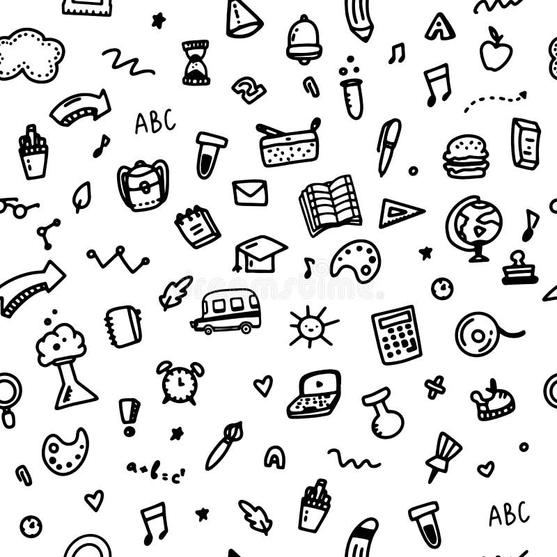 Cartoon Doodle Back To School Pattern. Vector Seamless Education ...