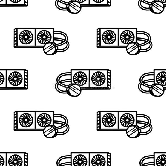Cartoon Doodle Computer CPU Liquid Cooler Seamless Pattern. Stock ...