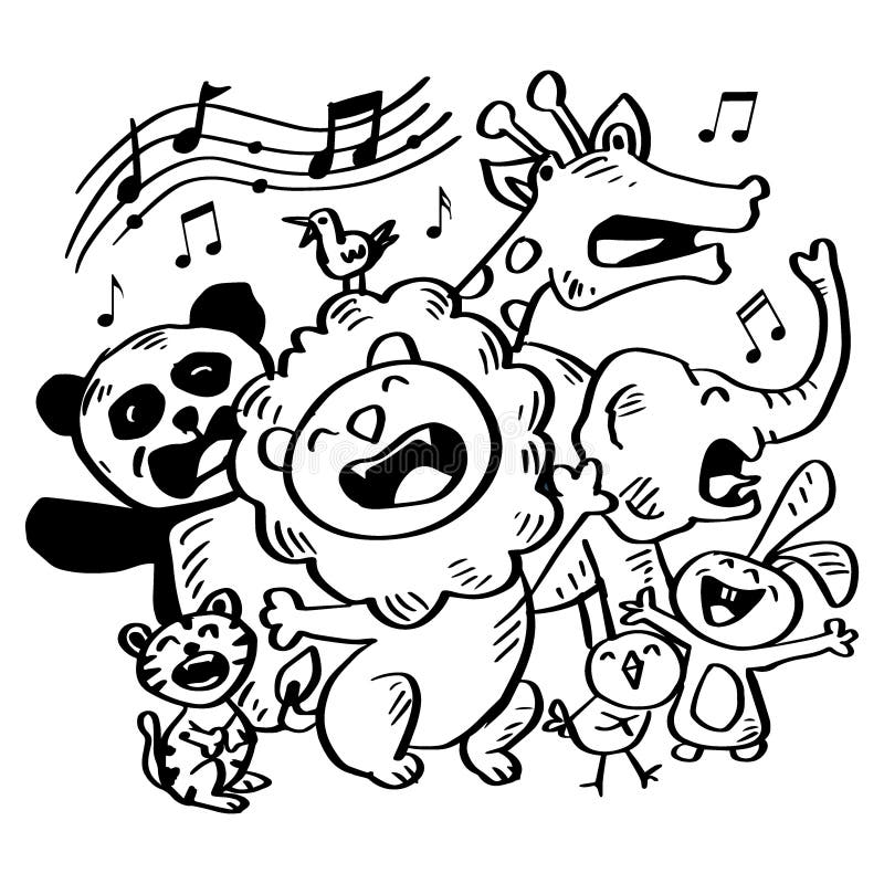 Cartoon Doodle Cute Animals Singing Stock Illustration - Illustration ...