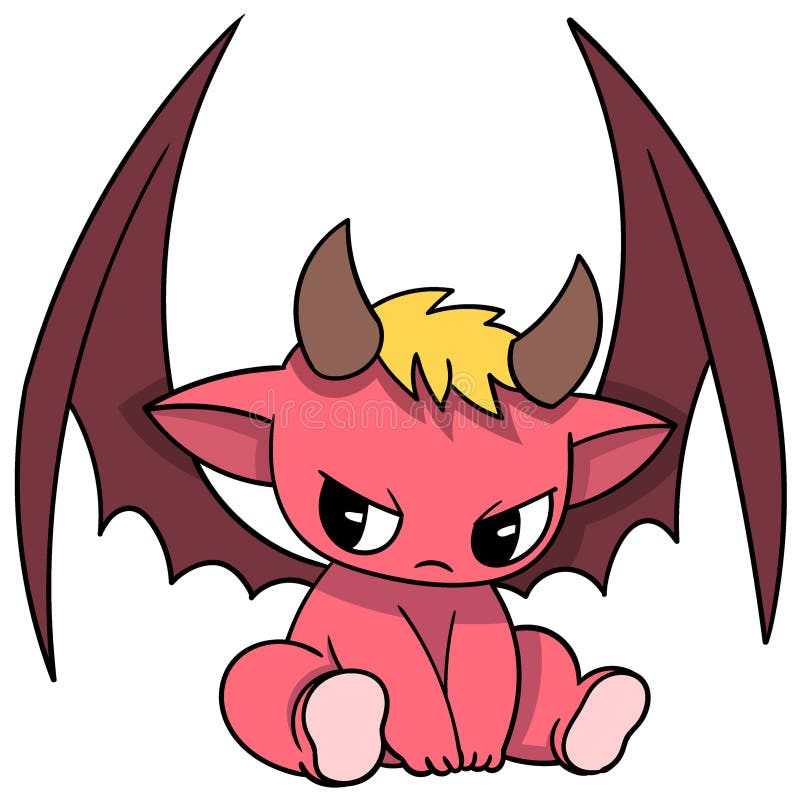 Mini Red Devil is Sitting Holding Back Anger Stock Vector ...