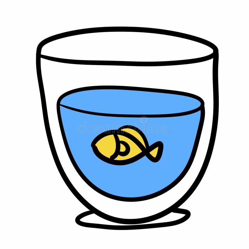 Cartoon Doodle Fish in a Glass Bowl Stock Illustration - Illustration ...