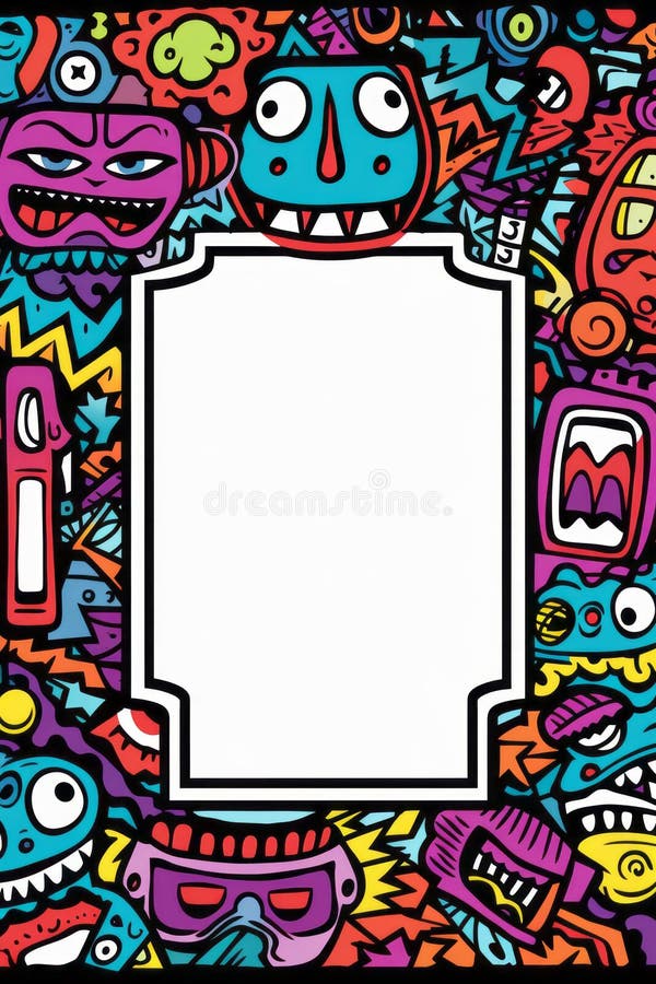 Cartoon Doodle Frame with Monsters and Other Characters on it Stock ...