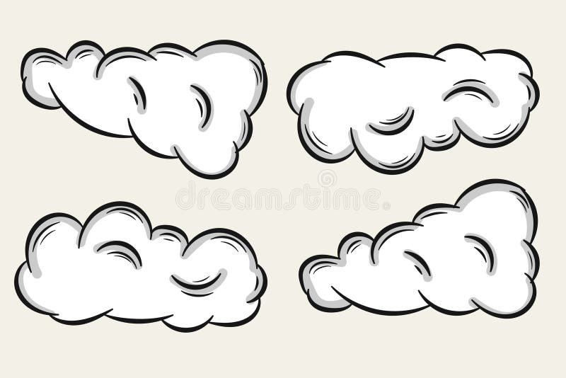 Cartoon Doodle Hand-Drawn Clouds Collection.Vector Illustration Stock ...