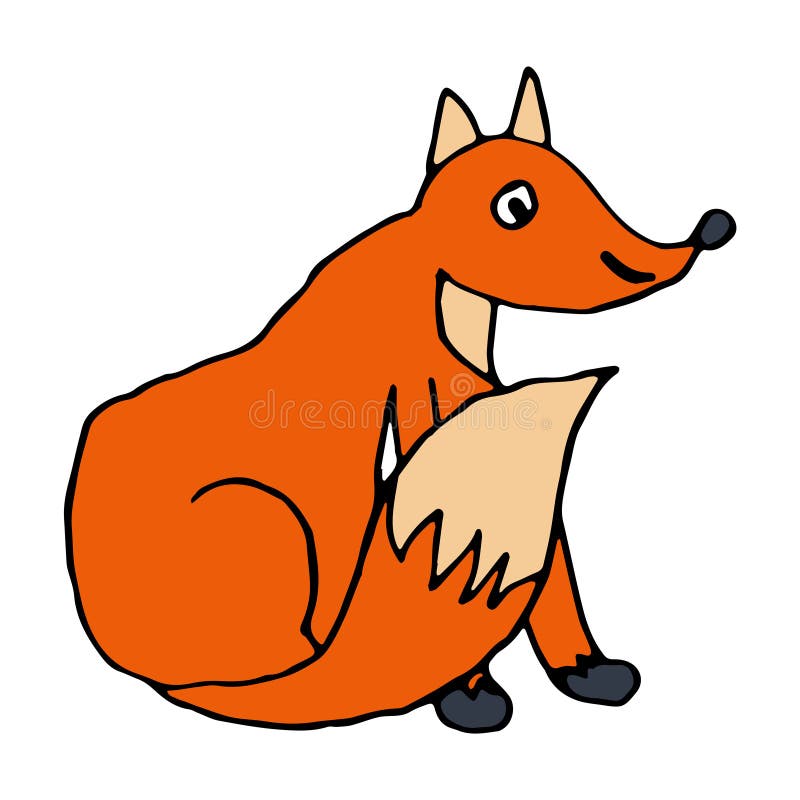 Cartoon Doodle Linear Sitting Fox Isolated Stock Vector - Illustration ...