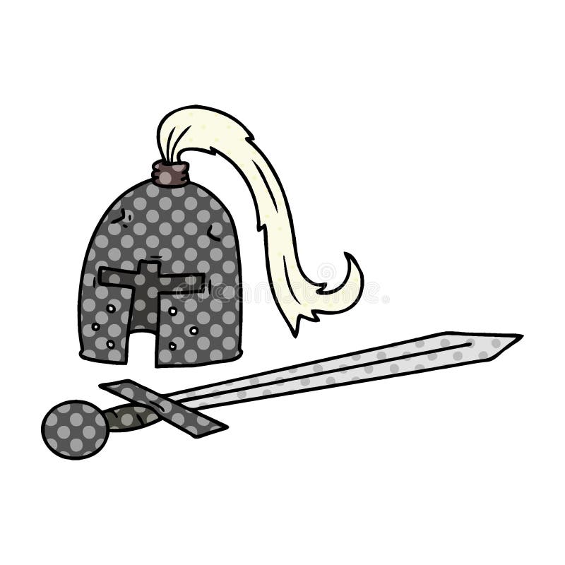 Cartoon Doodle of a Medieval Helmet and Sword Stock Vector ...