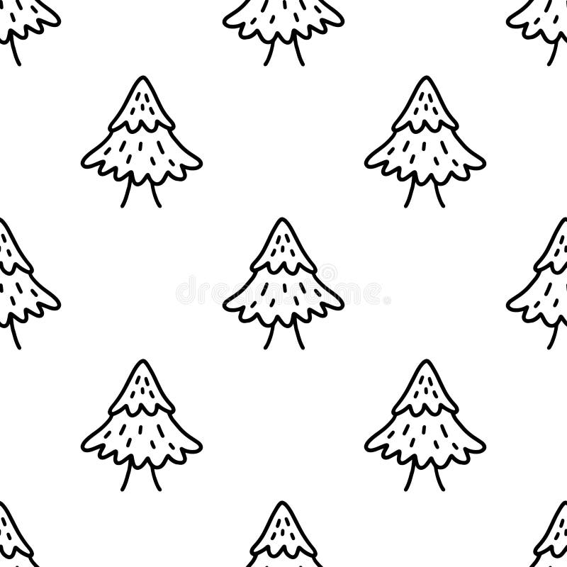Cartoon Doodle Pine Tree Seamless Pattern. Stock Vector - Illustration ...
