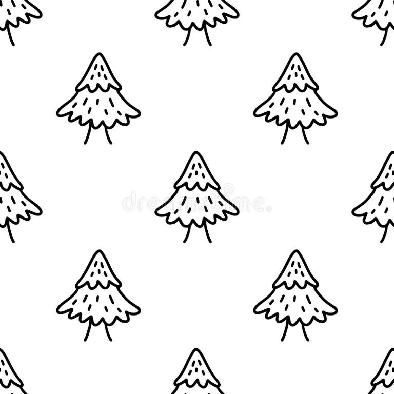 Cartoon Doodle Pine Tree Seamless Pattern. Stock Vector - Illustration of artwork, jungle: 361563098