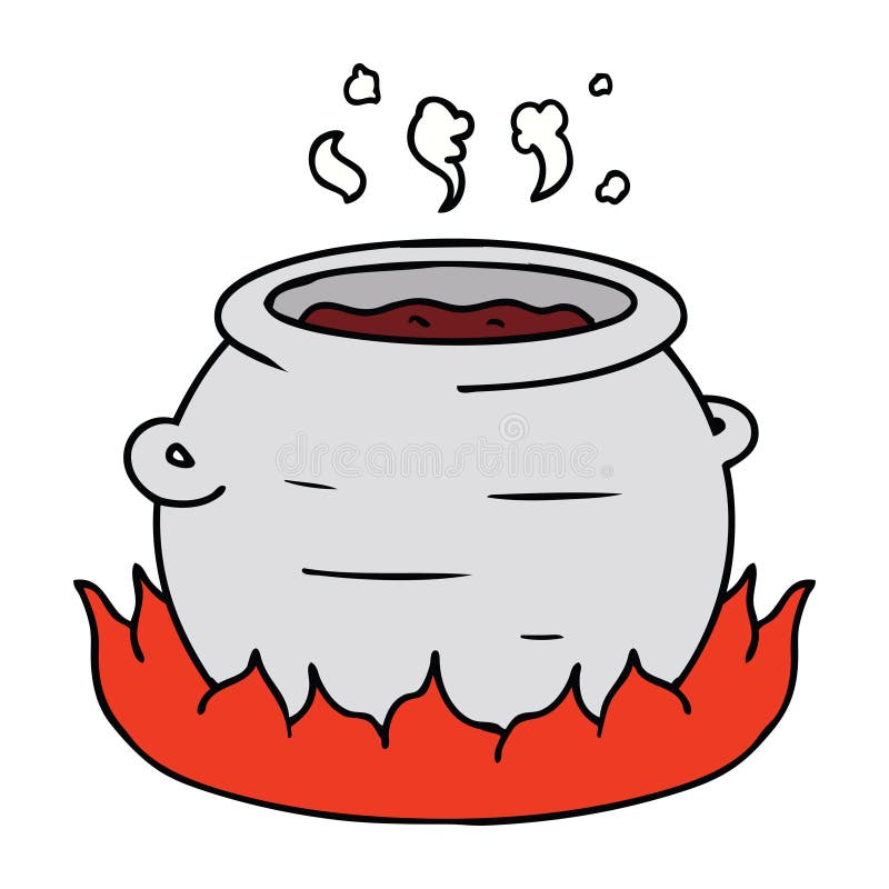 Cartoon Stew Pot Cauldron Food Outdoor Cooking Free Hand Drawn Doodle ...