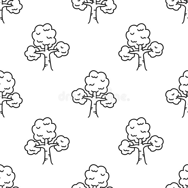 Cartoon Doodle Tree Seamless Pattern. Stock Vector - Illustration of ...