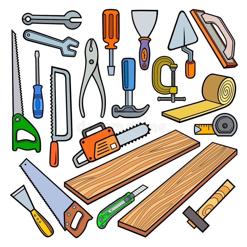 Cartoon Doodles Funny Repair Tools Illustration Stock Vector ...