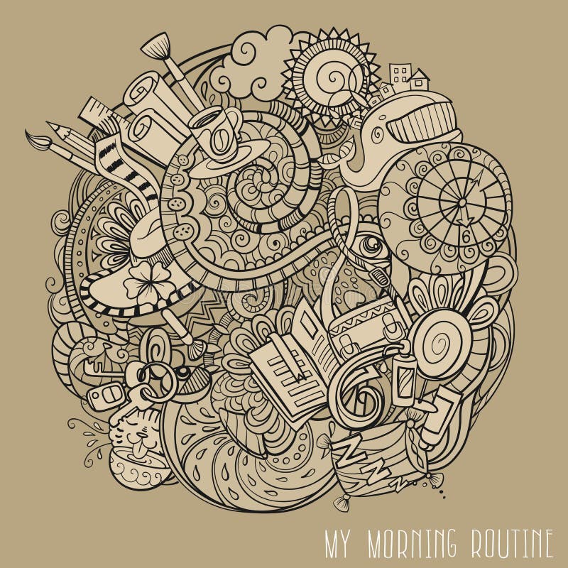 Cartoon Doodles, Morning Routine Stock Vector - Illustration of artist ...