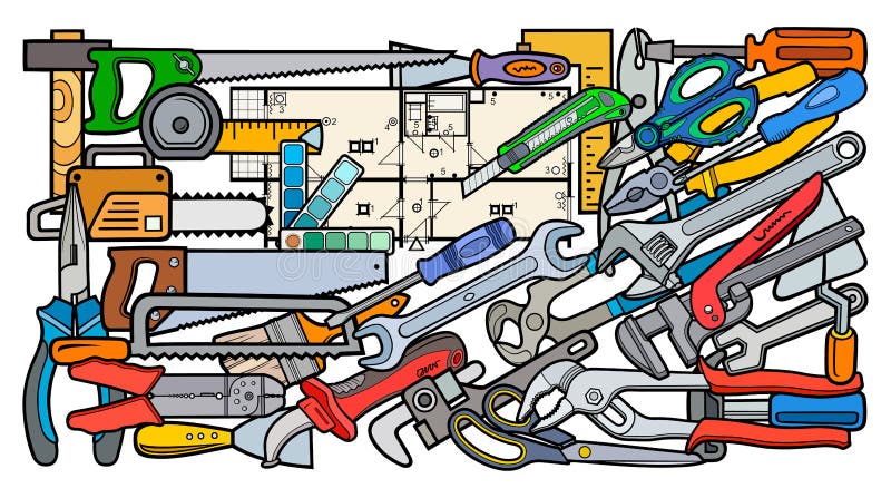 Cartoon Doodles Repair Tools Illustration Stock Vector - Illustration ...