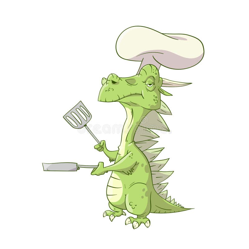 Cute dragon chef stock vector. Illustration of happy - 147488267