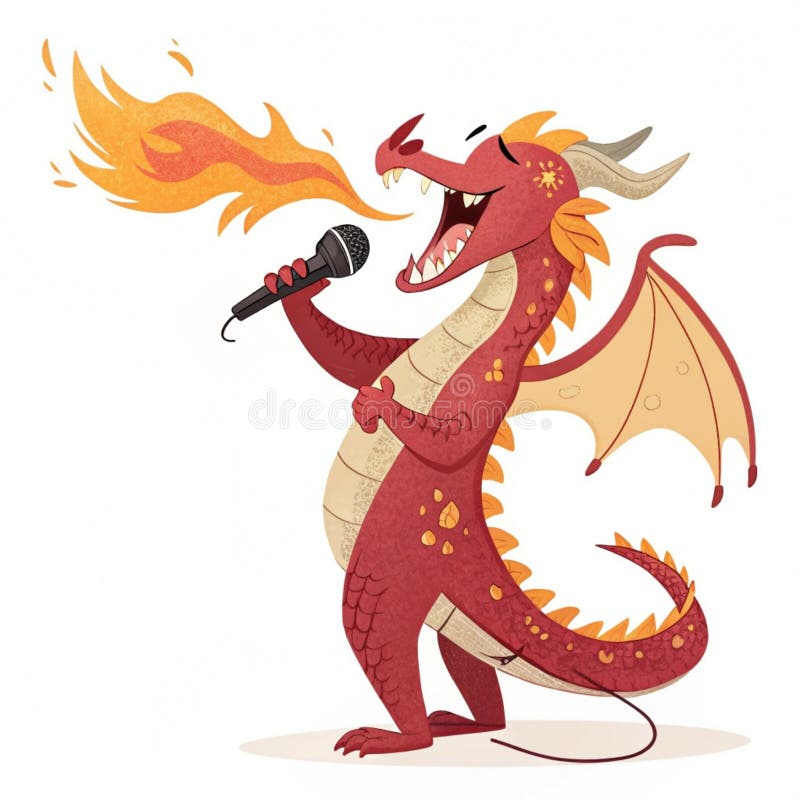 Cartoon Dragon Holding a Microphone Stock Illustration - Illustration ...