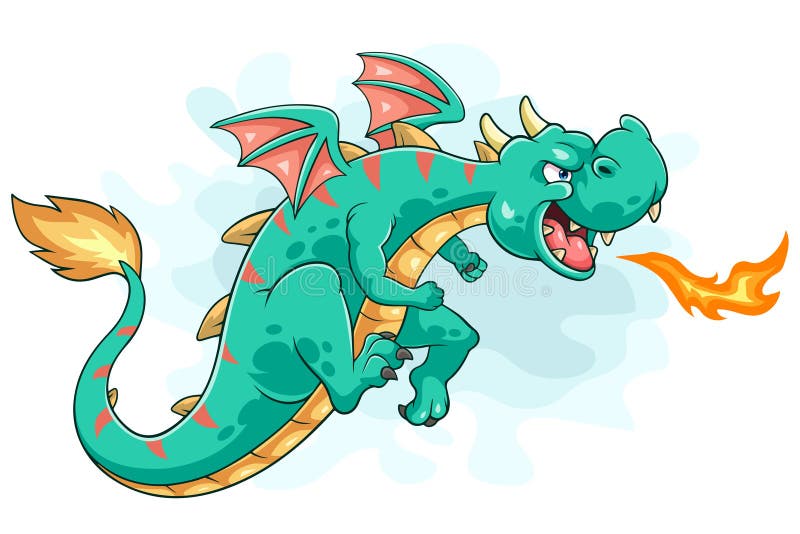 Cartoon Dragon Posing by Spitting Fire Stock Vector - Illustration of ...