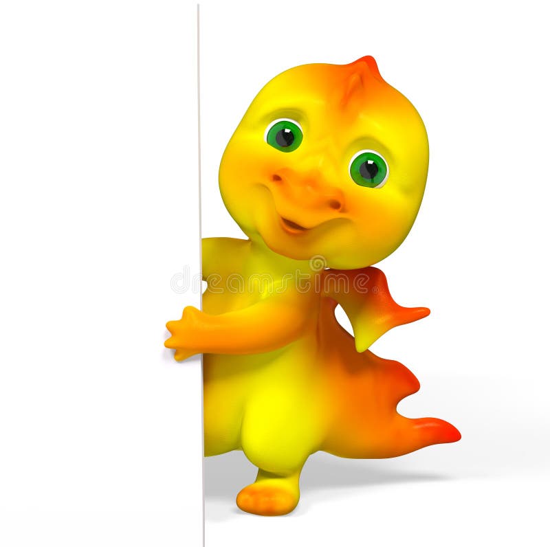 Cartoon Dragon with Poster Isolated, 3d Rendering Stock Illustration ...