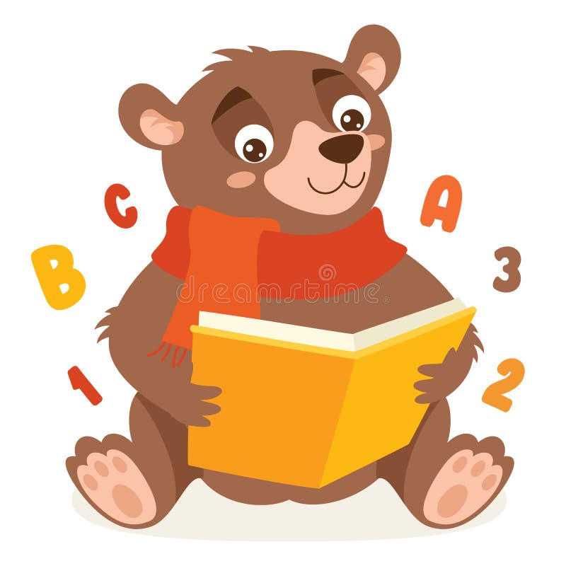 Cartoon Drawing of Bear Reading Book Stock Illustration - Illustration ...