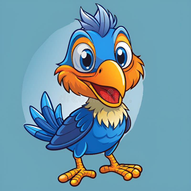 A Cartoon Drawing of a Blue and Orange Bird Sporting a Mohawk Hairstyle ...