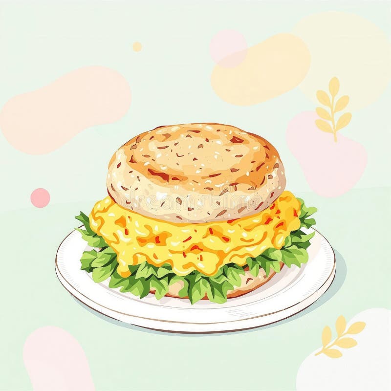 A Cartoon Drawing of a Breakfast Sandwich on a White Plate Stock ...